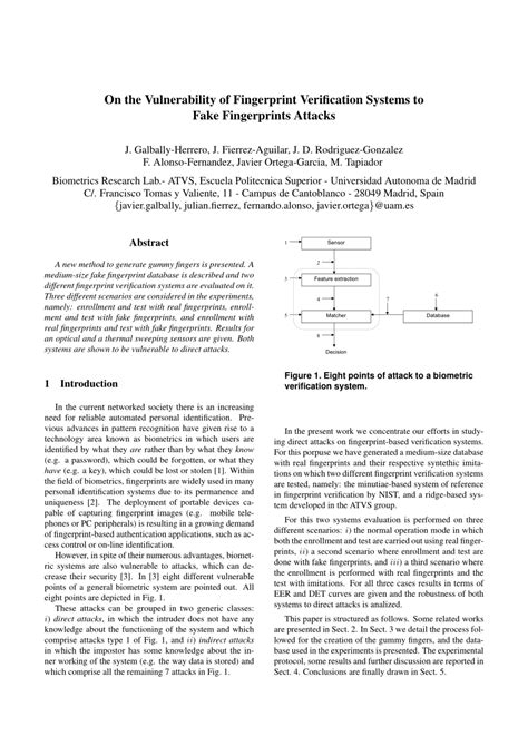 pdf on the vulnerability of fingerprint verification systems to fake