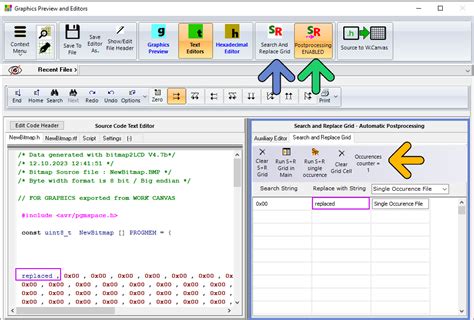 Automatic Search And Replace Data Postprocessing Bitmap2LCD Software