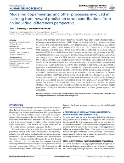 Pdf Modeling Dopaminergic And Other Processes Involved In Learning From Reward Prediction