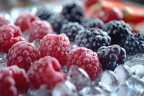 Fresh And Wet Fruits And Ice Premium Ai Generated Image