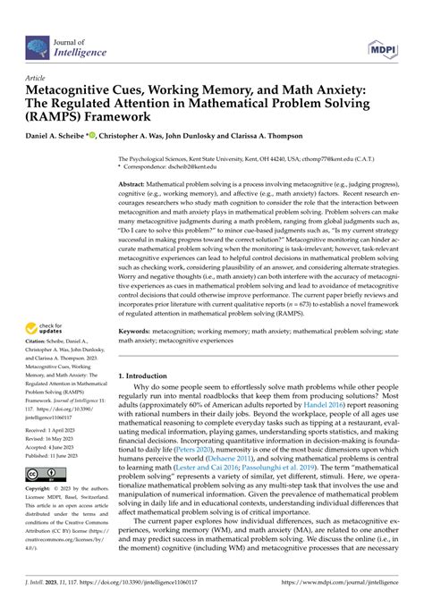 Pdf Metacognitive Cues Working Memory And Math Anxiety The