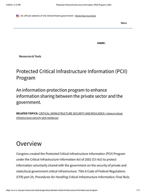 Protected Critical Infrastructure Information Pcii Program Cisa
