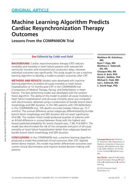 Pdf Machine Learning Algorithm Predicts Cardiac Resynchronization