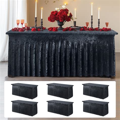 6 Pack 6ft Black Velvet Tablecloth For Rectangle Tables