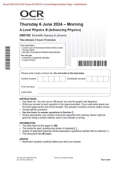 Actual 2024 OCR GCE Physics B H557 02 Scientific Literacy In Physics A Level MergedQuestion