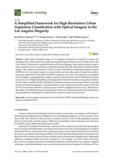 PDF A Simplified Framework For High Resolution Urban Vegetation Classification With Optical