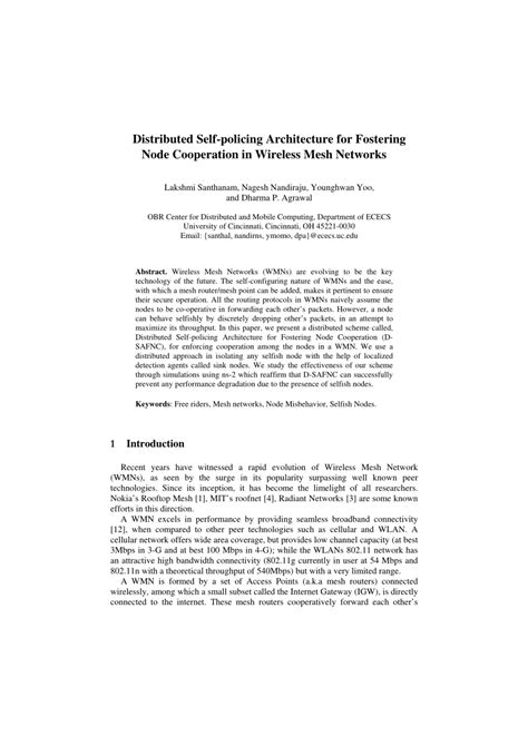 Pdf Distributed Self Policing Architecture For Fostering Node