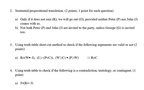 Solved 2 Sentential Propositional Translation 2 Points 1