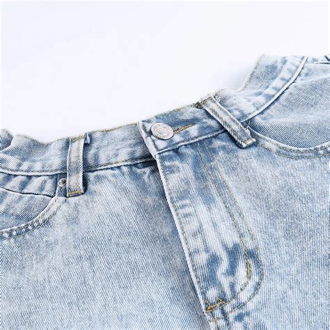 Badu Bg Chicever Дънкови къси панталони за жени с висока талия джобове секси волани широки