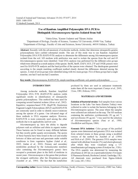 Pdf Use Of Random Amplified Polymorphic Dna Pcr To Distinguish
