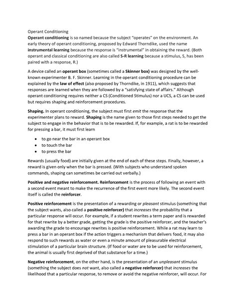 Operant Conditioning Notes Operant Conditioning Operant Conditioning Is So Named Because The