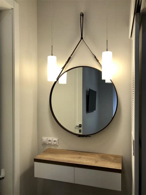 ᐉ Дзеркало кругле D 80 см у рамі з натуральної шкіри Чорний К080 01 • Краща ціна в Києві