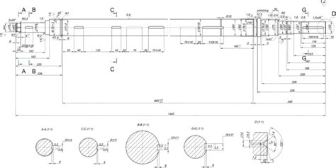 Shaft Sketch Engineering Drawing Isolated Squares Engineering Vector