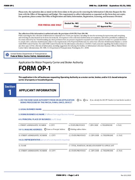 2020 2023 Form Fmcsa Op 1 Fill Online Printable Fillable Blank