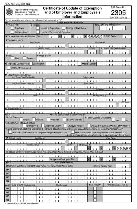 Bir Form 2305 Updating Useful Form To Be Filled Up By Bir Dln