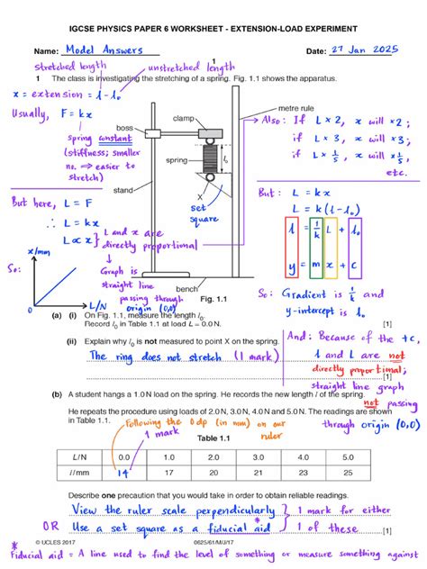 Model Answers Igcse Physics Paper 6 Worksheet Extension Load Experiments Pdf