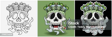 연기가 나는 캐릭터 만화와 함께 두개골 머리 안에 모히토 음료 블랙 화이트 화려하고 스티커 스타일 T 셔츠에 대한 스톡 벡터 아트 및 기타 이미지 Istock