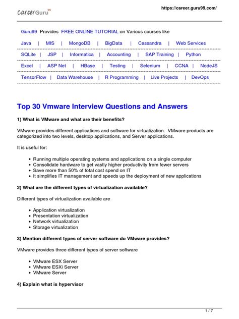 Top 30 Vmware Interview Questions And Answers 1 What Is Vmware And What Are Their Benefits