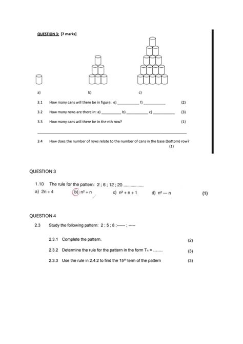Grade 8 Maths Patterns Maths Practice Questions Pdf