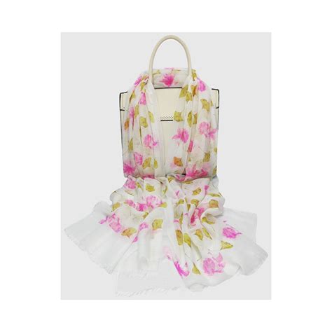 Esarfa Aandk Femei Alba Intr Un Model Floral De Vara Cu Franjuri Subtiri Emag Ro