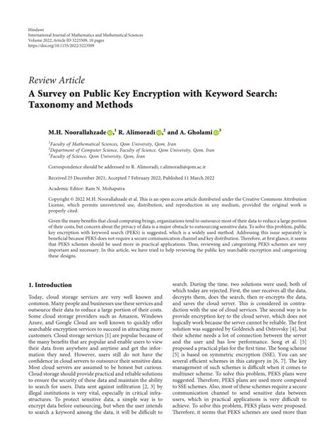 pdf a survey on public key encryption with keyword search taxonomy