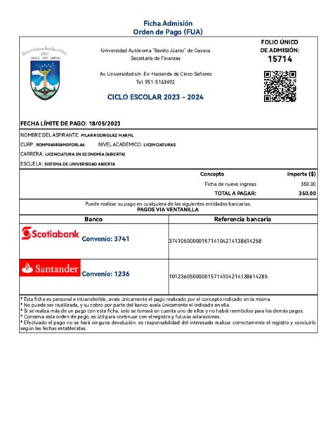 Ficha De Admisión Y Pago 2023 2024 Pdf