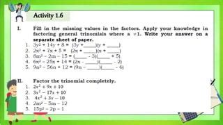 Quadratic Trinomial Where A Is Not Equal 1 PPTX