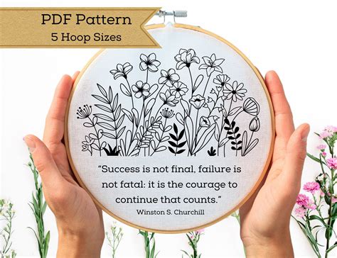 Flower Quote Hand Embroidery Pdf Pattern For 5 Hoop Sizes Instant