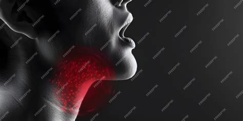 Red Sore Throat Closeup With Open Mouth On Black Background Concept
