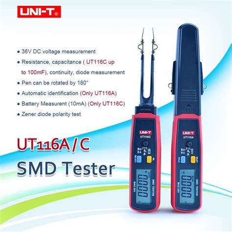 Uni T Ut116a Ut116c Smd Tester Multimeter Auto Range Resistance Capacitance Diode Rcd Led Zener