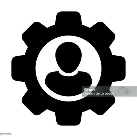 플랫 컬러 문양 그림에서 기어 아이콘 벡터 남성 사용자 사람 프로필 아바타 기호 설정 및 구성에 대 한 장부에 서명 건설 기계류에 대한 스톡 벡터 아트 및 기타 이미지