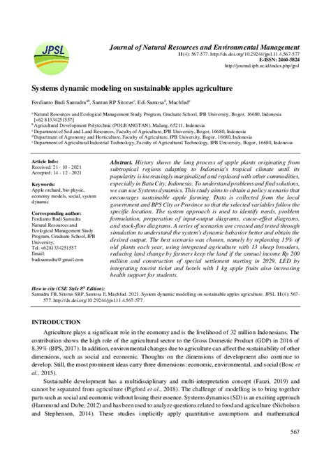Pdf Systems Dynamic Modeling On Sustainable Apples Agriculture