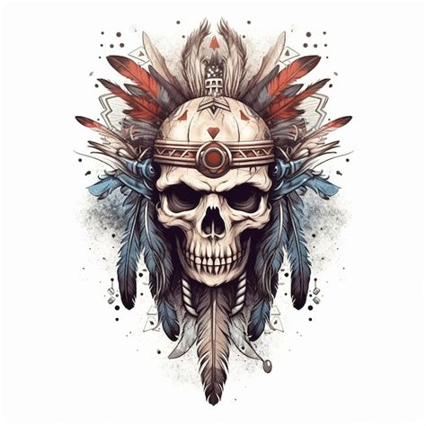 A Skull With A Crown And Feathers On It Premium Ai Generated Image