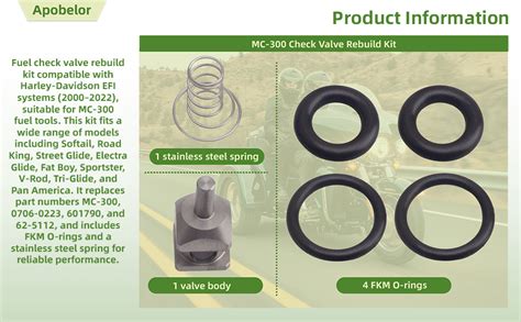 Fuel Check Valve Rebuild Kit Compatible With Harley