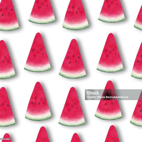 흰색 배경에 배열 수박 삼각형 슬라이스와 원활한 패턴 수박 슬라이스가 그림자를 드리워졌습니다 과일에 대한 스톡 벡터 아트 및 기타 이미지 Istock