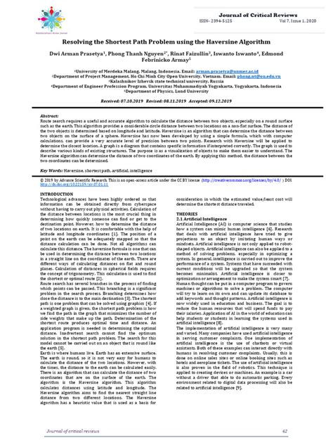 Resolving The Shortest Path Problem Using The Haversine Algorithm Pdf Latitude Artificial