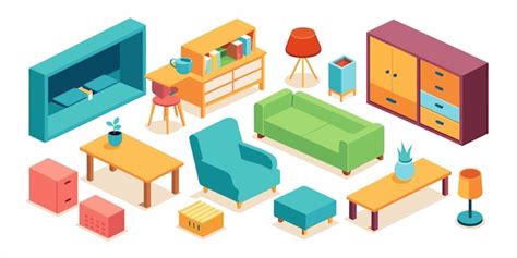 소파 커피 테이블 Tv를 포함한 가구 컬렉션 프리미엄 벡터
