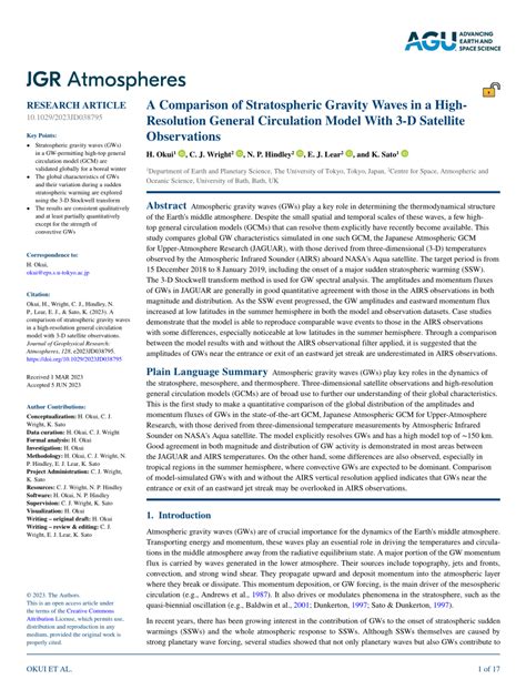 Pdf A Comparison Of Stratospheric Gravity Waves In A High‐resolution General Circulation Model