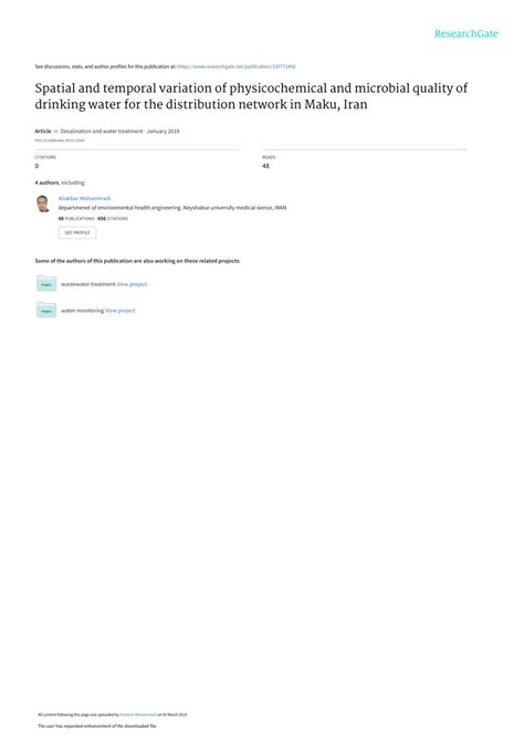 Pdf Spatial And Temporal Variation Of Physicochemical And Microbial Quality Of Drinking Water