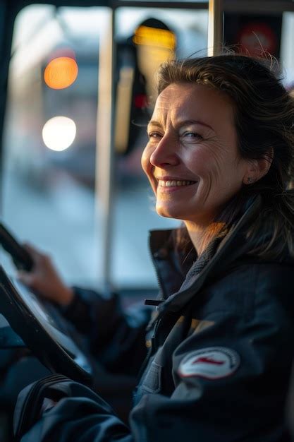 Happy Female Bus Driver Generative Ai Premium Ai Generated Image