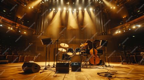Stage Setup For A Concert In An Elegant Auditorium With Musical
