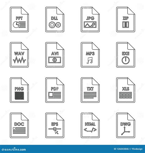 File Format Icons Set Outline Style Stock Illustration Illustration Of Data Pictogram