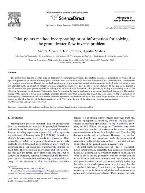 Pdf Pilot Points Method Incorporating Prior Information For Solving The Groundwater Flow