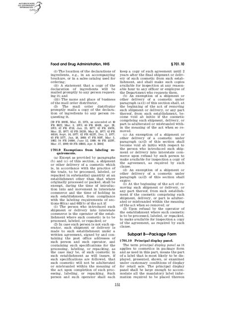 Fillable Online Cfr Code Of Federal Regulations Title 21cosmetics Labeling Guidefdacosmetics