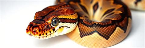 Beautiful Ball Python Coiled On A Surface Showcasing Vibrant Patterns In Natural Light Stock