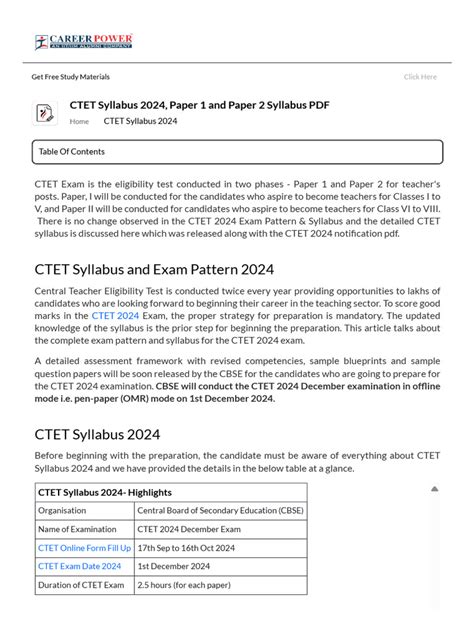 Ctet Syllabus 2024 Paper 1 And Paper 2 Syllabus Pdf Pdf