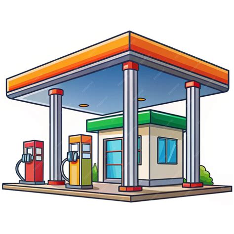 Gas Station Cartoon Icon With Simple Illustration Premium Ai