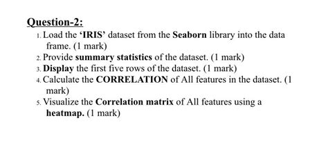 solved question 2 load the iris dataset from the seaborn