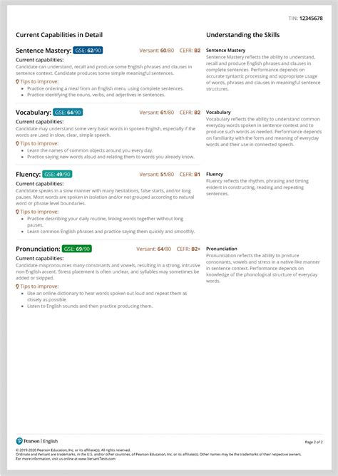 Sample Score Report Gse Scale Versant English Test Page 2 Resources For English Language