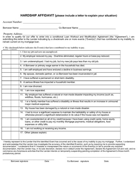 Hardship Affidavit Form Printable Pdf Download